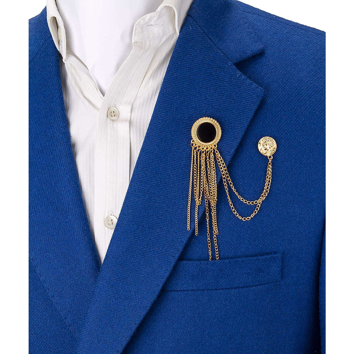 Knighthood Brooch Pin Round Block Enamel with Gold Chain and Honorary Coin Brooch Suit Stud Lapel Pin