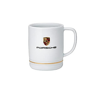 Porsche Crest Porcelain Cup White with Gold Ring Mug,9 ounce