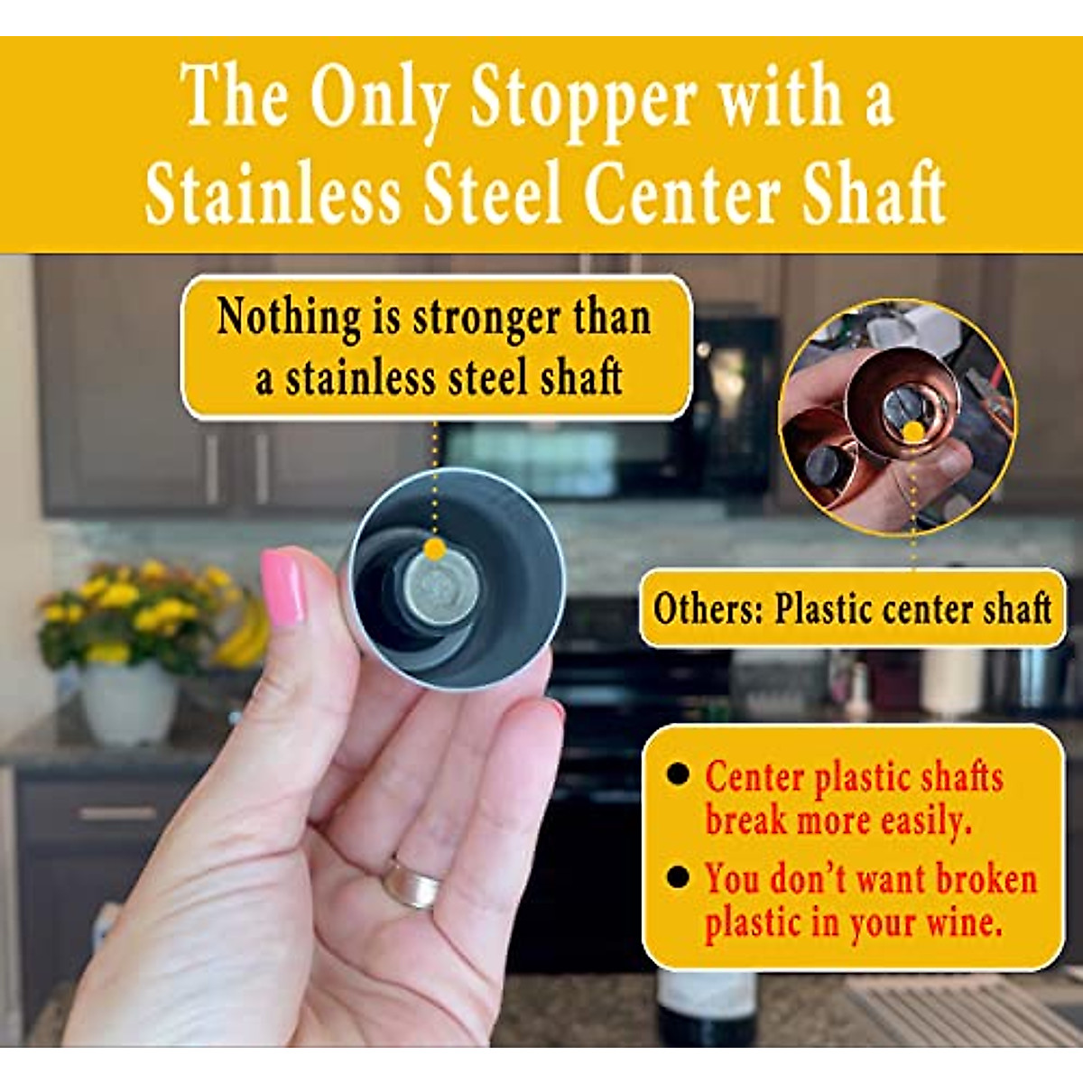 ERHIRY Wine Bottle Stopper Stainless Steel, Wine Bottle Plug with Silicone, Expanding Beverage Bottle Stopper, Reusable Wine Saver, Bottle Sealer Keeps Wine Fresh, Best Gift Accessories (2 PACK)