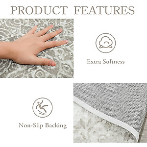 Lahome Medallion Round Rug 4ft, Washable Round Area Rug for Entryway, Non Slip Circle Bathroom Rug Ultra-Thin Door Mat, Gray Accent Throw Small Round Rugs for Office Bedroom Laundry Room