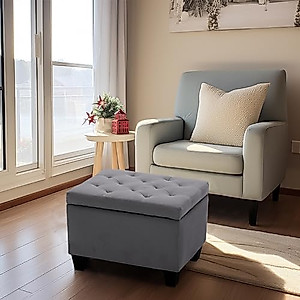 BELLEZE 24 Inch Modern Tufted Bedroom Storage Ottoman Bench, Linen Lift Top Upholstered Foam Padded Rectangular Footstool, Easy Assemble Furniture - Jay (Gray)