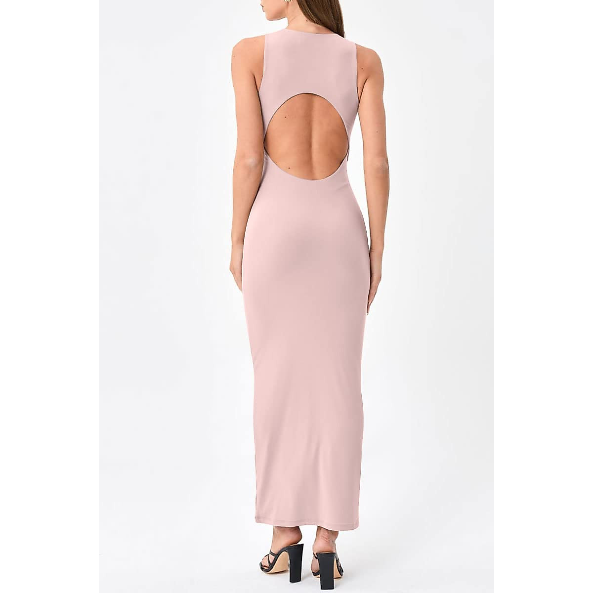 LILLUSORY Backless Maxi Dress Women's 2023 Spring Summer Casual Long Tank Dresses Sexy Basic Bodycon Party Dress Pink