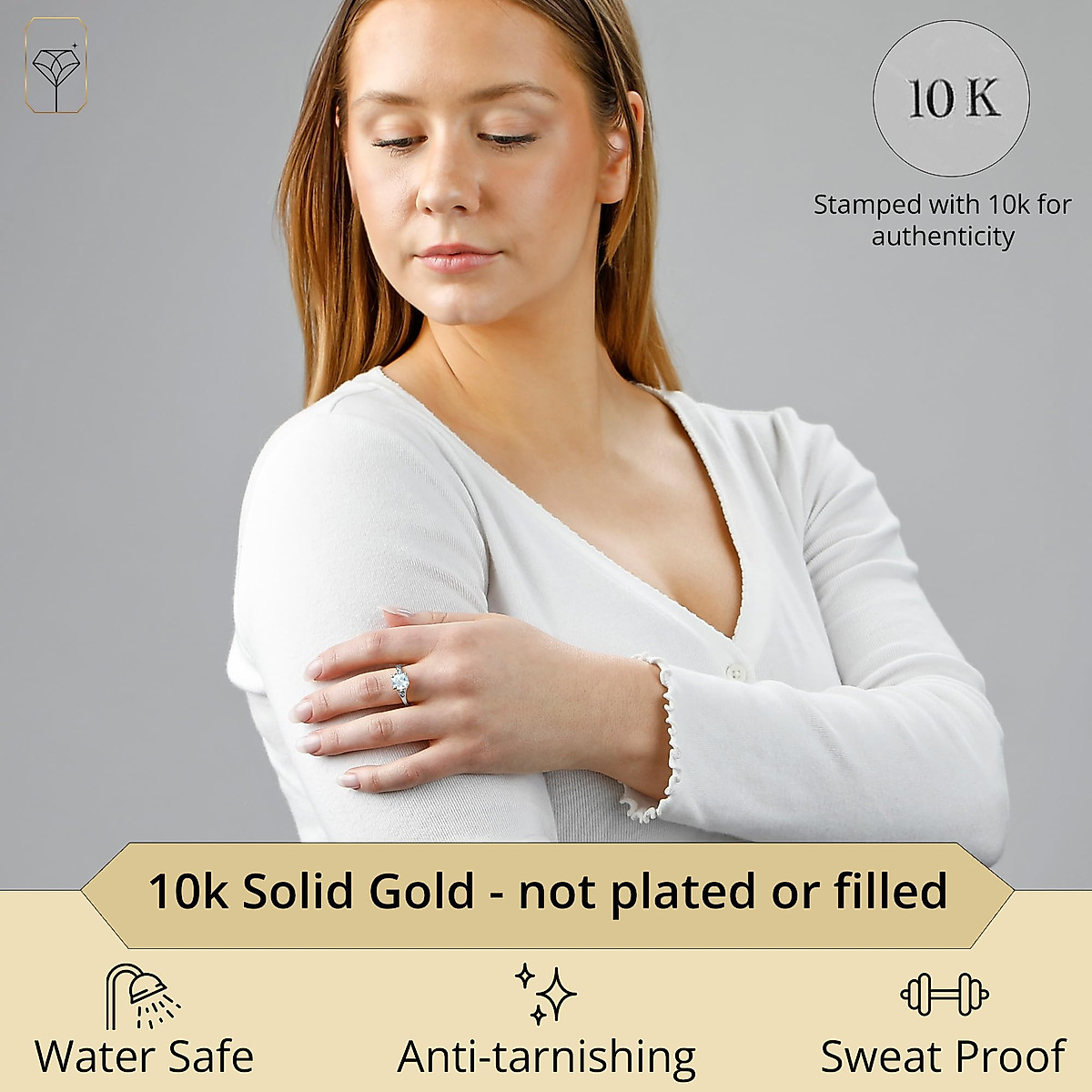 MAX + STONE Cushion Cut Blue Aquamarine Three Stone Ring for Women in 10k White Gold with Created White Sapphire Accents and March Birthstone Size 6