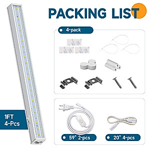 Barrina Grow Lights for Indoor Plants, 5000K White Full Spectrum Grow Light, 1ft Plant Growing Lamp, T5 Grow Light Strip, Plug and Play, 4-Pack