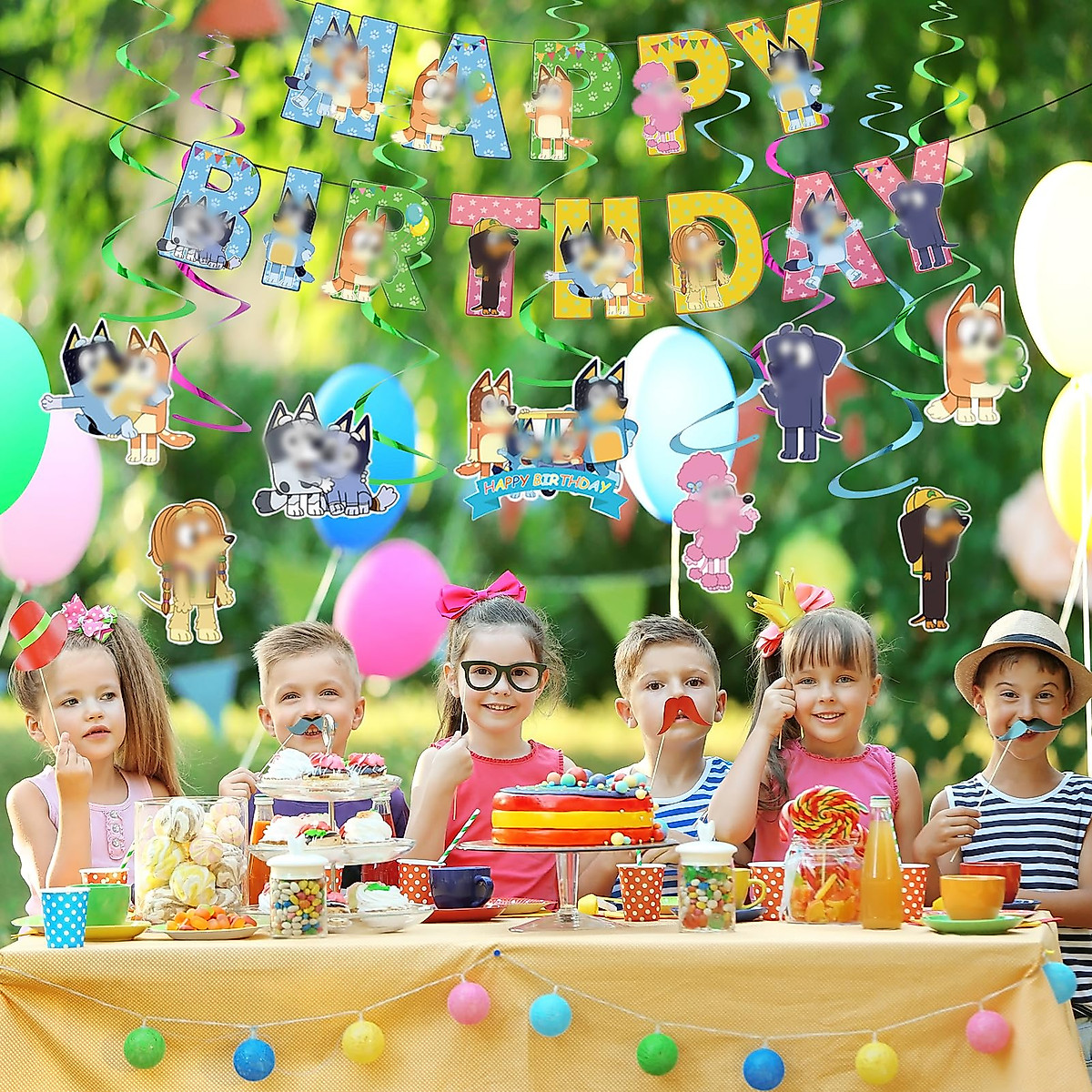 Blue Dog Birthday Party Supplies, Blue Dog Birthday Party Decorations Banner and Hanging Swirls for Kid, Boys And Girls Happy Birthday Banners