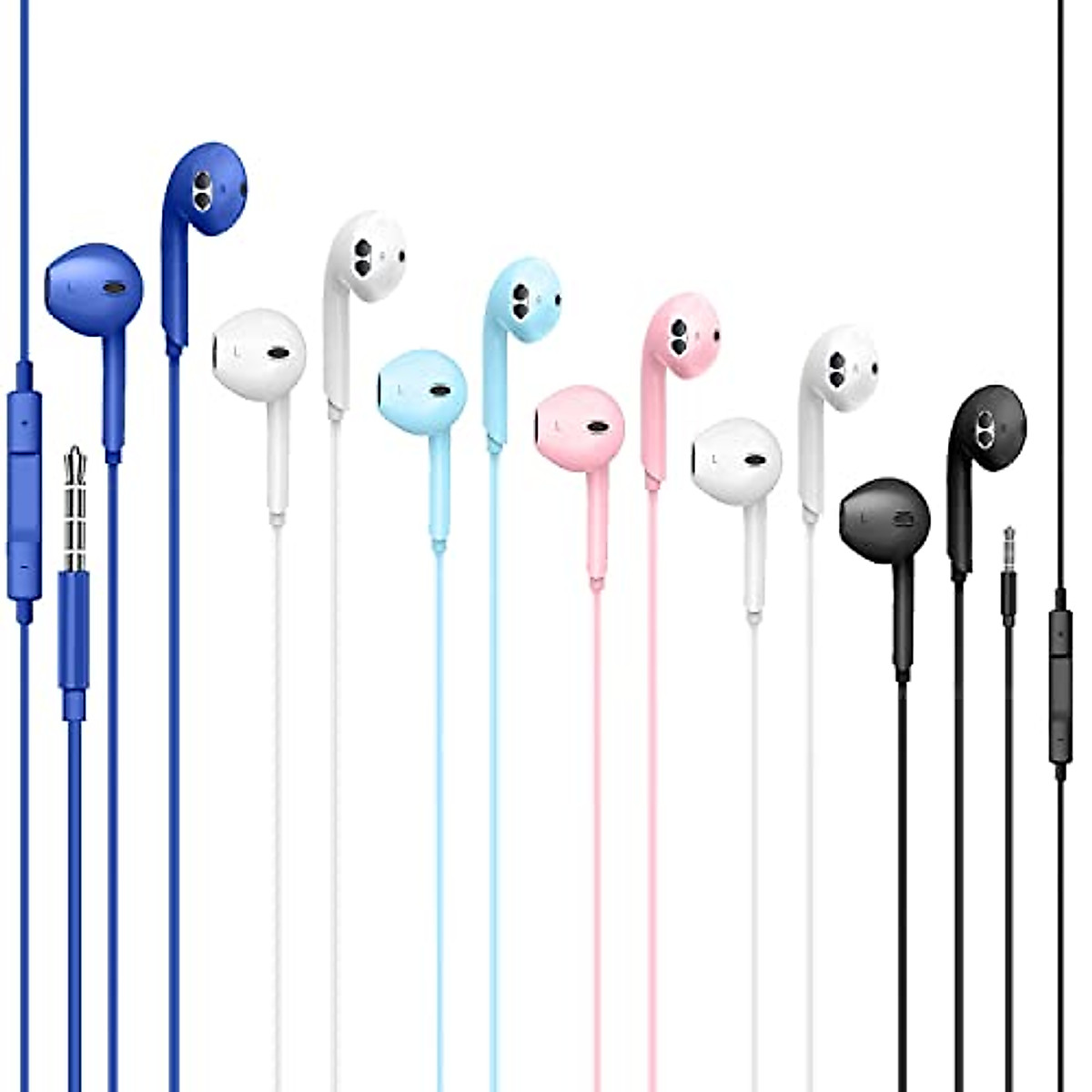 6Pack Wired Earbuds Headphones, Earphones with Heavy Bass Stereo Noise Blocking, Microphone, Compatible with iPhone, Android Phones, Laptops, Computers, iPad or Any Device with 3.5mm Interface