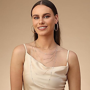 SAVEARTH DIAMONDS 2.9MM Round Cut Moissanite Diamond Lab Created Bezel Set Yard Station 36" Long Chain Necklace In 14k White Gold Over Sterling Silver Jewelry (G-H Color, 1.60 Cttw)