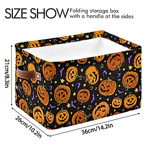 xigua Happy Halloween Scary Pumpkin Foldable Storage Bin, Collapsible Sturdy Fabric Storage Basket Cube W/Handles, Storage Box for Organizing Toys Nursery Shelf Closet Bedroom Office 1PCS