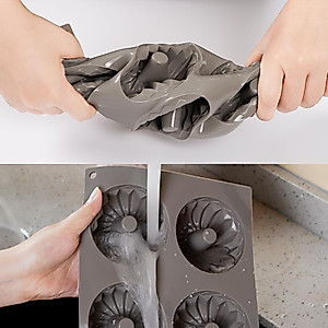 Elesinsoz 3pcs Mini Bundt Cake Pan, 6-Cavity Thickened Silicone Donut Molds Nonstick Fluted Cake Pans For Baking, Mini Tube Cake Baking Pan for Muffin, Coffee Cake, Jello - Grey