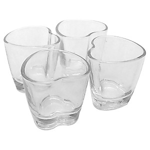 GARASANI 4 Pack Korean Soju Shot Glasses Set 1.7 oz, Korean Soju, whiskey, tequila, vodka, espressos, desserts, party decorations, Clear Glass (Heart Shot Glasses)