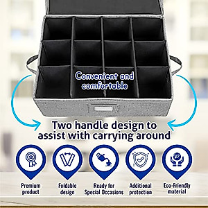 China Storage Containers for Mugs and Cups | 12 Slot Teacup Storage with Lid and Handles | Hard Fabric China Chest and Storage Box for Moving, Coffee