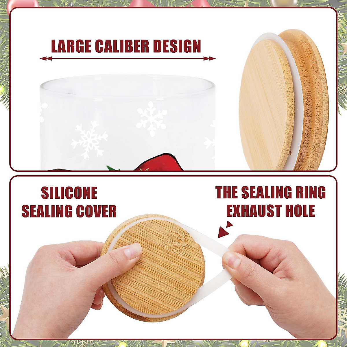 JarThenaAMCS 3Pcs Christmas Glass Storage Jars with Airtight Lid Santa Snowman Reindeer Decorative Canisters Sets for Winter Xmas Home Kitchen Countertop