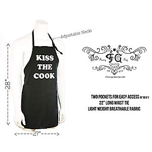 Funny Guy Mugs Kiss The Cook Adjustable Apron with Pockets - Funny Apron for Men & Women - Perfect for Kitchen BBQ Grilling Barbecue Cooking Baking