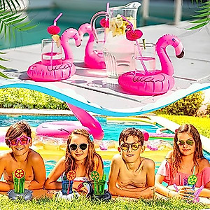 Lenwen 120 Pack Inflatable Drink Holder Pool Drink Floats Inflatable Floating Cup Holders for Adults Summer Swimming Pool Party Supplies, Boys Girls Bath Toys Flamingos Unicorn