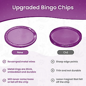 MR CHIPS Made in USA Bingo Magnetic Wand & ¾ Inch Purple Plastic Chips with Metal Rings - 200 Upgraded Pieces Bingo Chips Magnetic, Support American Jobs