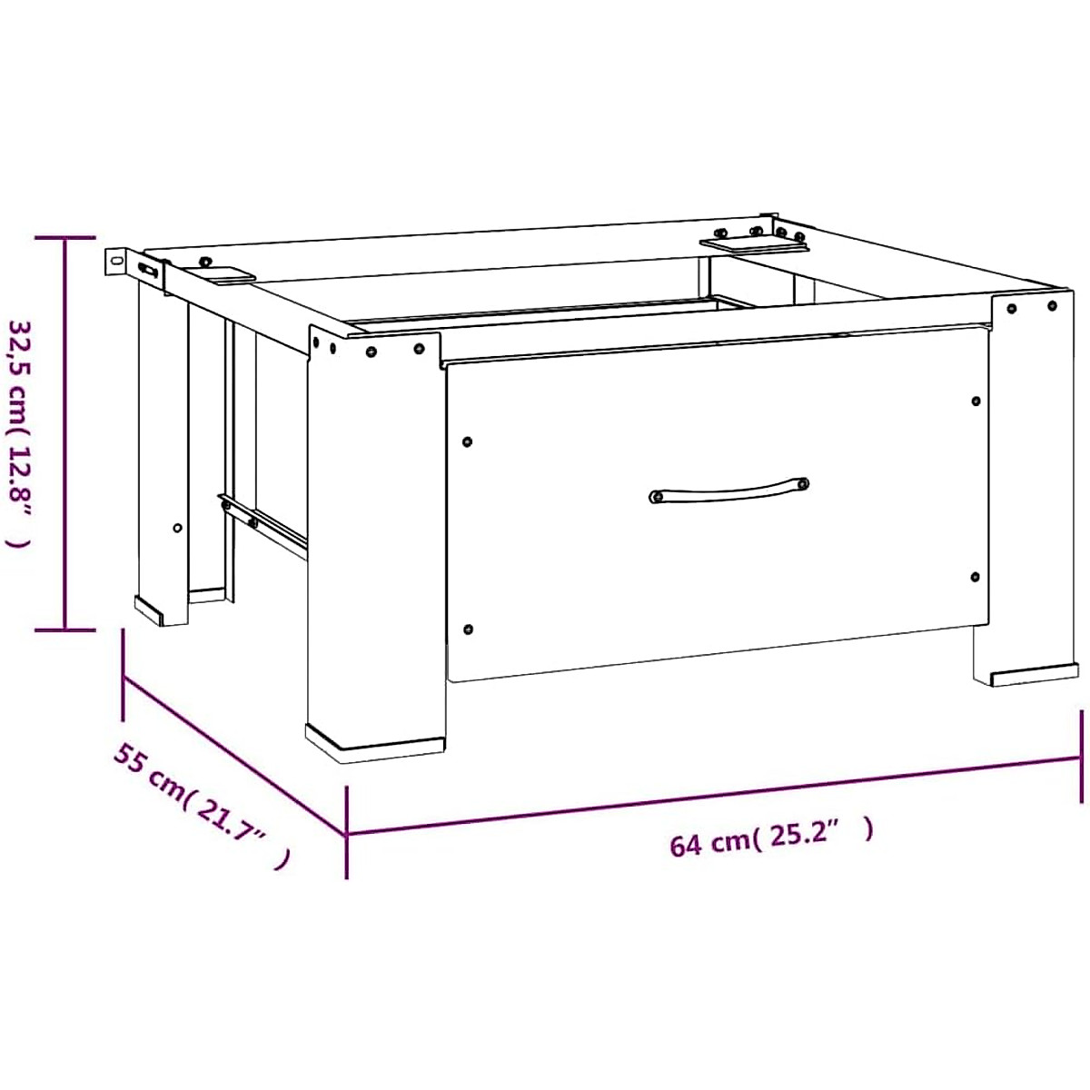 vidaXL Heavy-Duty Steel Washing Machine Pedestal with Storage Drawer - White, Suitable for All Standard Washing Machines and Dryers, Non-Slip and Scratch Protection Design