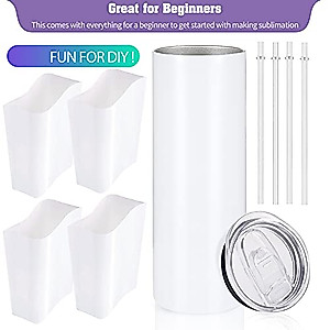 YOUKE OLA 8 Pack Sublimation Tumblers Bulk 20oz White Straight Blank Tumbler for Heat Transfer, Individual Gift Boxed, Stainless Steel Double Wall Insulated Cup with Shrink Wrap Sleeve, Heat Tape
