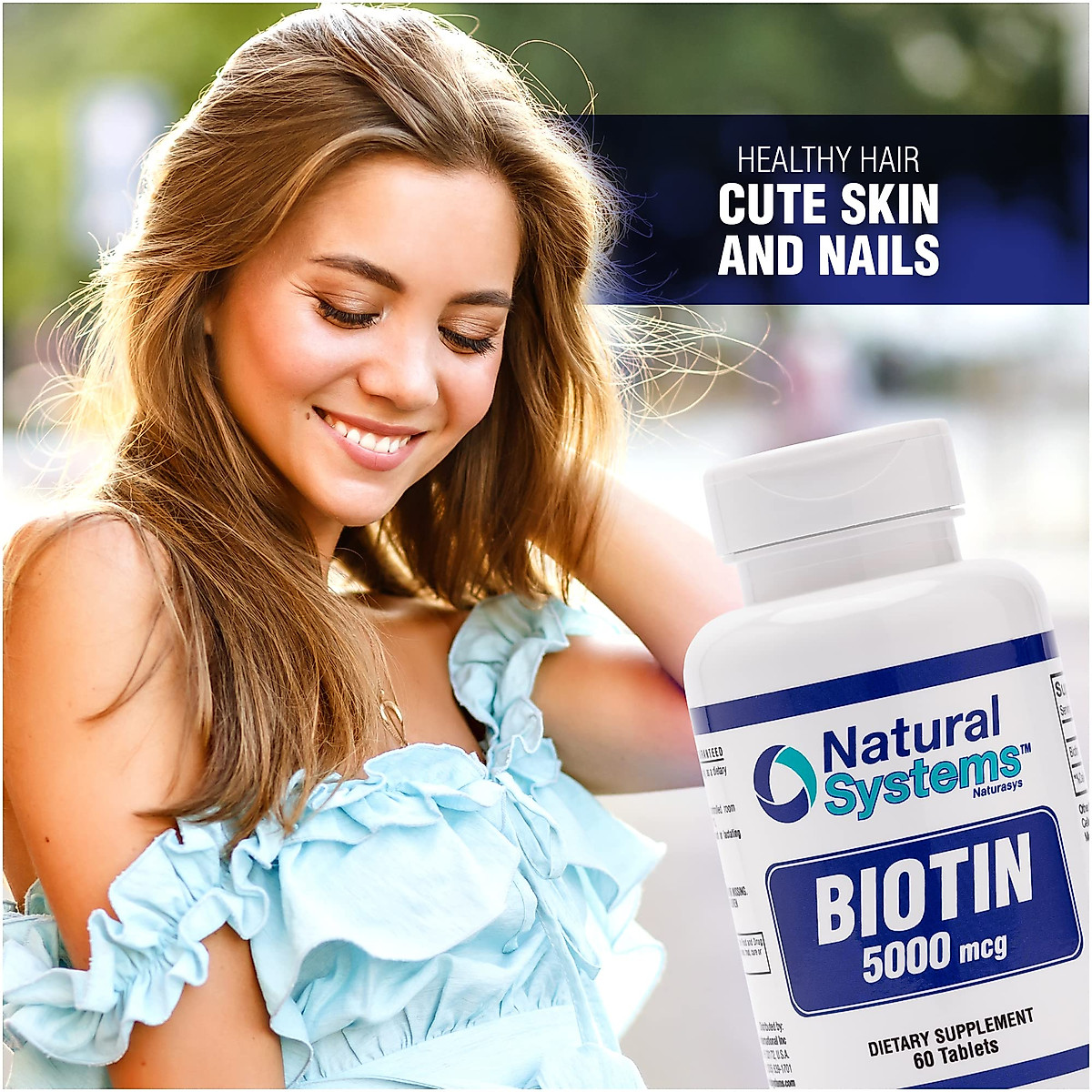 Biotin 60 Tablets 5000 mcg by Natural Systems | Biotin Hair Growth Support Pills | Hair Skin Nails Vitamins for Men and Women | Biotin Supplement Improves Cell Growth