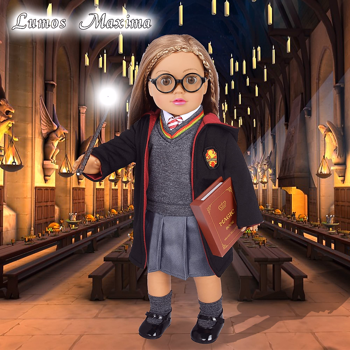 Magic School Uniform Inspired Costume Doll Clothes Clothing Outfits Accessories Set 10 Pcs for 18 inch Girl Dolls