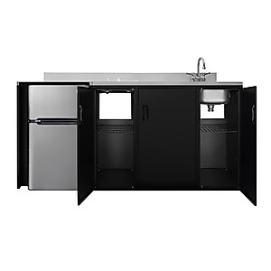 Summit Appliance CK72ADASINKR 72 Wide All-In-One Kitchenette, ADA Compliant, Sink and Faucet, 2-door Refrigerator-freezer, 2-burner Smooth-top Cooktop, Indicator Lights, Storage Compartments,Black
