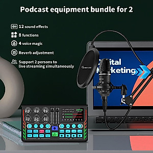 Hayner-Seek Podcast Equipment Bundle for 2, DJ Mixer with 3.5mm Diaphragm Condenser Microphone for Live Streaming, Podcast Recording,Gaming, Youtube, TikTok, PC, Smartphone