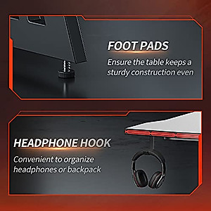 CubiCubi Gaming Desk 47 inch PC Computer Desk, Home Office Desk Gaming Table Z Shaped Gamer Workstation and Headphone Hook, White