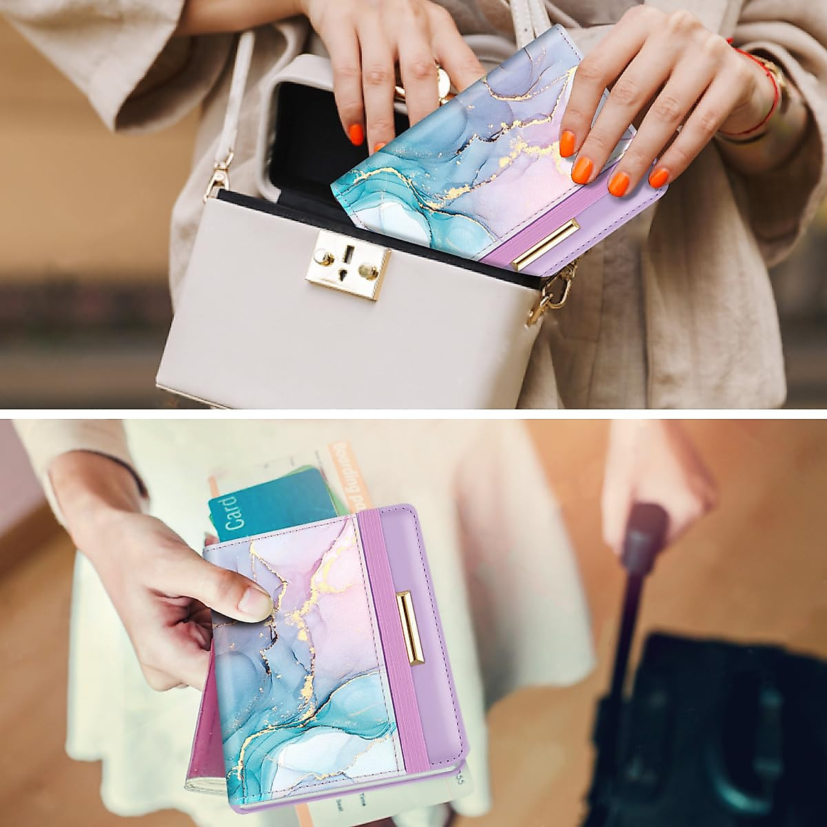 Passport Holder Cover,Traveling Passport Case Cute Passport Wallet for Women,Gradient Marble
