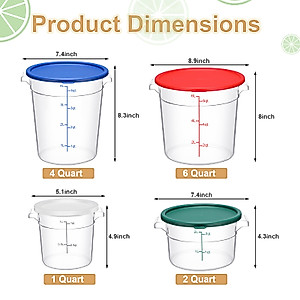 Sawysine 4 Pcs Food Storage Container with Lids Set Proof Dough Clear Round Commercial Containers with Scales and Handles for Bread Dough Rise Restaurant Home Food Storage (1 Qt 2 Qt 4 Qt 6 Qt)