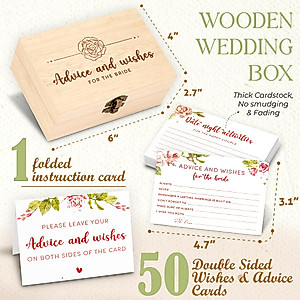 STOFINITY Advice for The Bride Cards - 50 Pcs Wedding Advice Cards for Bridal Shower Decorations, Marriage Advice and Wishes Cards Box for Wedding Shower Decor