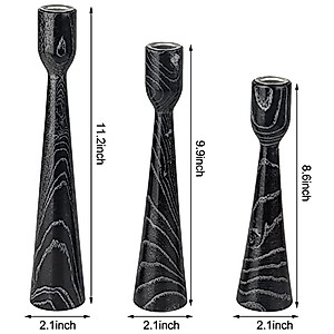 Vixdonos Black Candlestick Holder Set of 3 Wood Taper Candle Holders with Elegant Carved Tree Texture