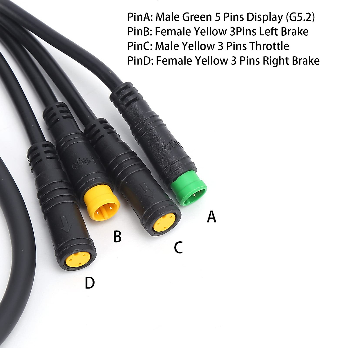 Archuu E-Bike 1T4 Cable, Waterproof 1T4 Electric Bike Cable Mid Motor Brake Lever Throttle Connector for Electric Bike Conversion Kits