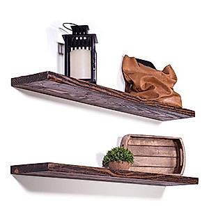 DAKODA LOVE Floating Shelves | Rugged Distressed | Southern Yellow Pine | Premium Craftsman Quality | Easy Hidden Bracket Wall Mount | Set of 2 (Bourbon, 48" L x 8" D)