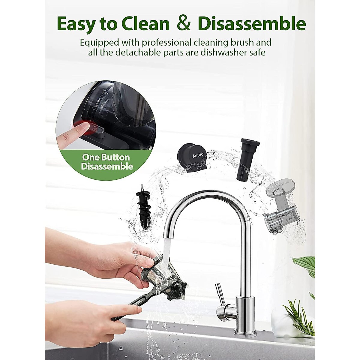 Slow Juicer, Aeitto Cold Press Juicer, BPA Free Juicer Machines Easy to Clean, Celery Juicer with Quiet Motor & Reverse Function, Masticating Juicer for Vegetable and Fruit