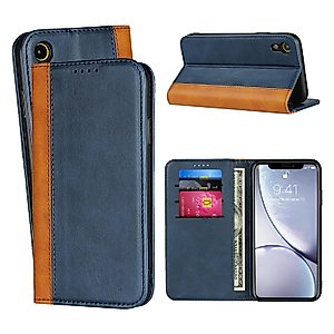 Ｈａｖａｙａ for iPhone XR Case Wallet iPhone XR Wallet case for Men with Card Holder Flip Folio Leather Cover with Credit Card Slots-Blue and Yellow