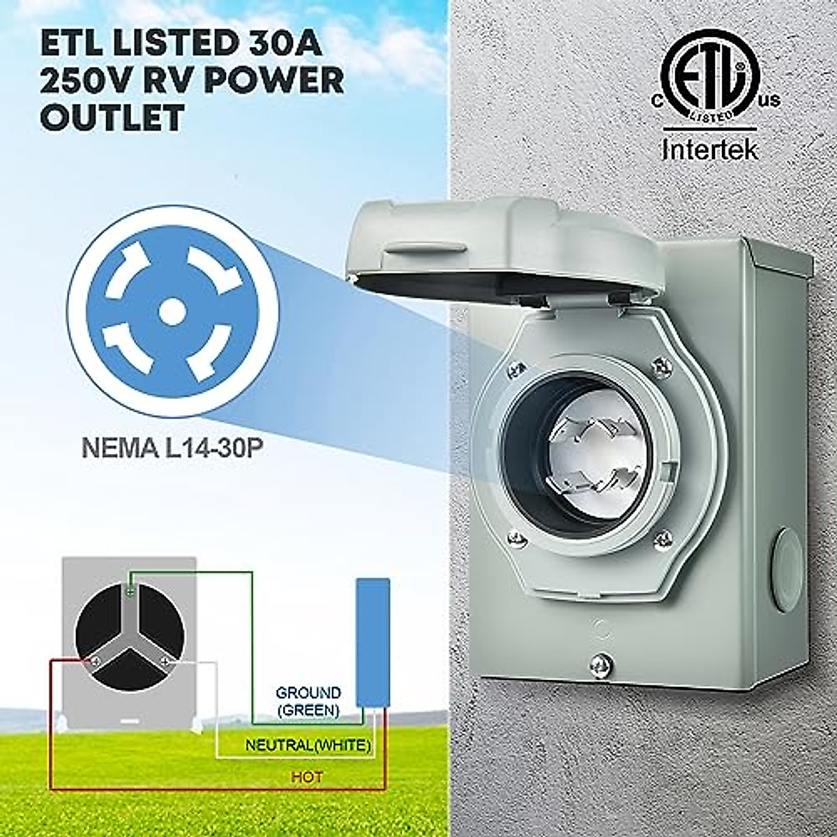 Kohree 30 Amp Generator Power Inlet Box, 4 Prong NEMA L14-30P Generator Transfer Switch, 125/250V, 7500W Weatherproof for Outdoor Generator Outlet Receptacle, ETL Listed