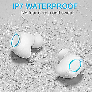 Donerton Wireless Earbud 5.1 Headphones 80 Hours Playtime Earphones with Charging Case, in Ear Headset IP7 Waterproof Earbud Noise Cancelling Microphone, LCD Display, for Working, White