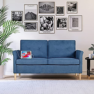 VAMEPOLE 58" Small Loveseat Sofa w/2 USB Charger Ports for Living Room, Mid Century Modern Decor Love Seat Couch, Small Love Seats for Small Spaces, Apartments, Dorm, Office (Navy Blue)