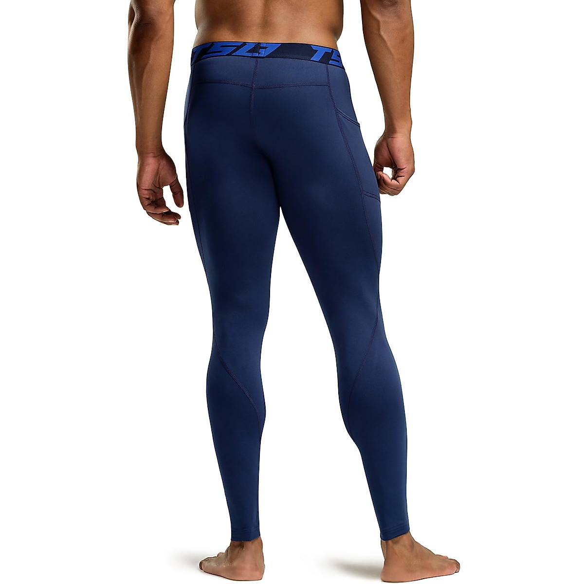 TSLA Men's Thermal Compression Pants, Athletic Sports Leggings & Running Tights, Wintergear Base Layer Bottoms, Pocket Midnight Navy, Medium