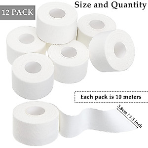 Hoolerry 12 Rolls 120 Yard Athletic Sports Tape Pre Wrap Very Strong Easy Tear No Sticky Residue Tape for Fingers Ankles Wrist Injury Wrap, Football Baseball Hockey Soccer(White, 1.5 in)