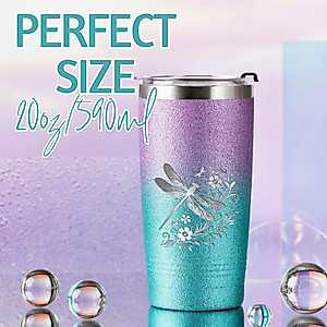 Onebttl Dragonfly Gifts, Dragonfly Coffee Travel Mug for Dragonfly Lovers, Men, Women, Daughter - Stainless Steel 20Oz Tumbler Glitter Purple and Blue