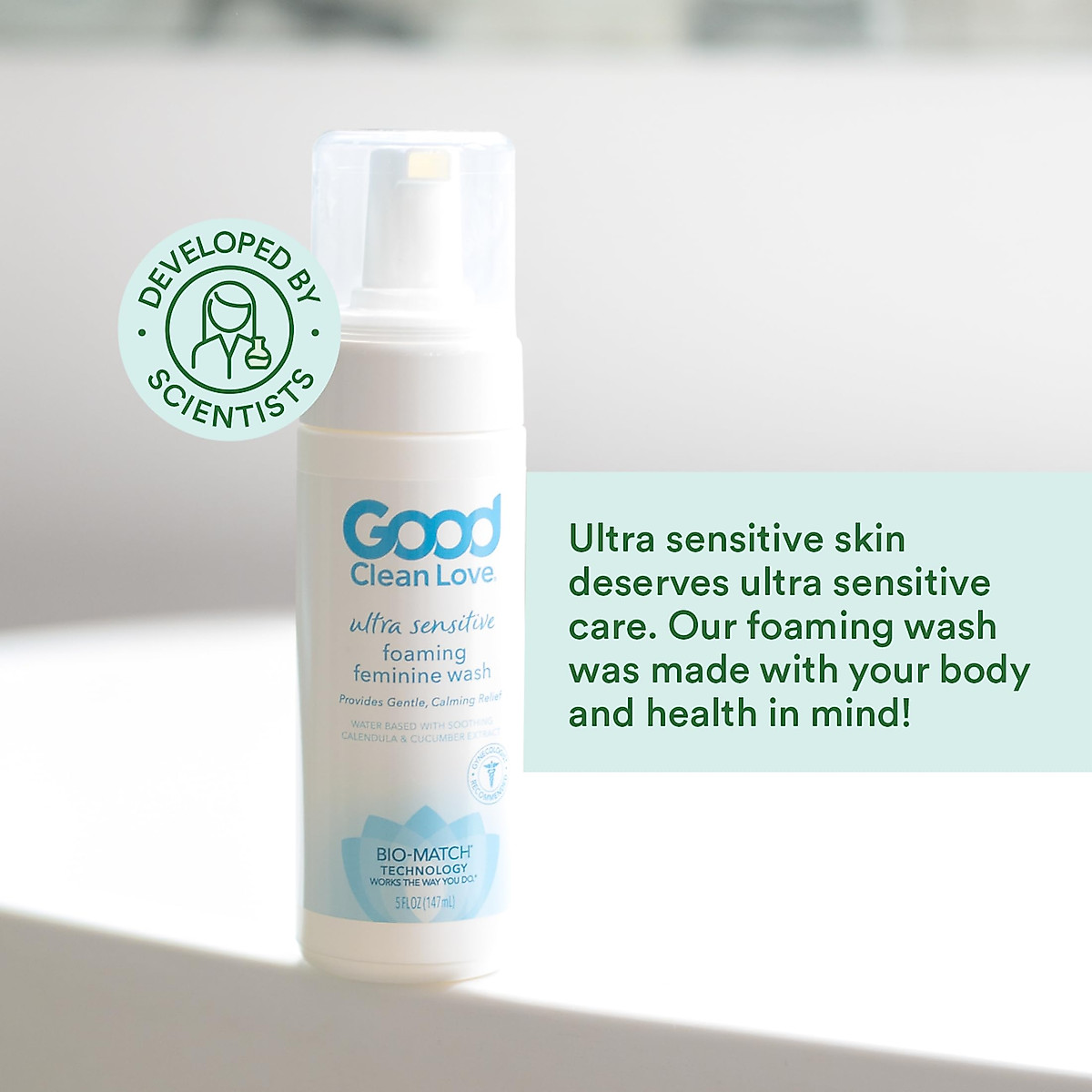 Good Clean Love Ultra Sensitive Foaming pH-Balanced Feminine Wash, Vaginal Soap for Women with Natural Ingredients, Water-Based Gentle Intimate Cleanser, Cleansing & Soothing Feminine Care, 5 Oz