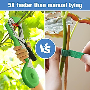 FUNTECK Plant Tying Machine for Grapes, Raspberries, Tomatoes and Vining Vegetables, Comes with Tapes, Staples and Two Replacement Blades,Green
