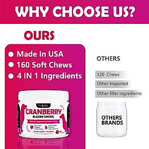 Cranberry Bladder Health for Dogs - Dog Antioxidant- 160 Cranberry Soft Chew Supplements for a Healthy Urinary Tract and Bladder Control – Made with Cranberry & D-Mannose & Vitamins (Chicken Flavor)