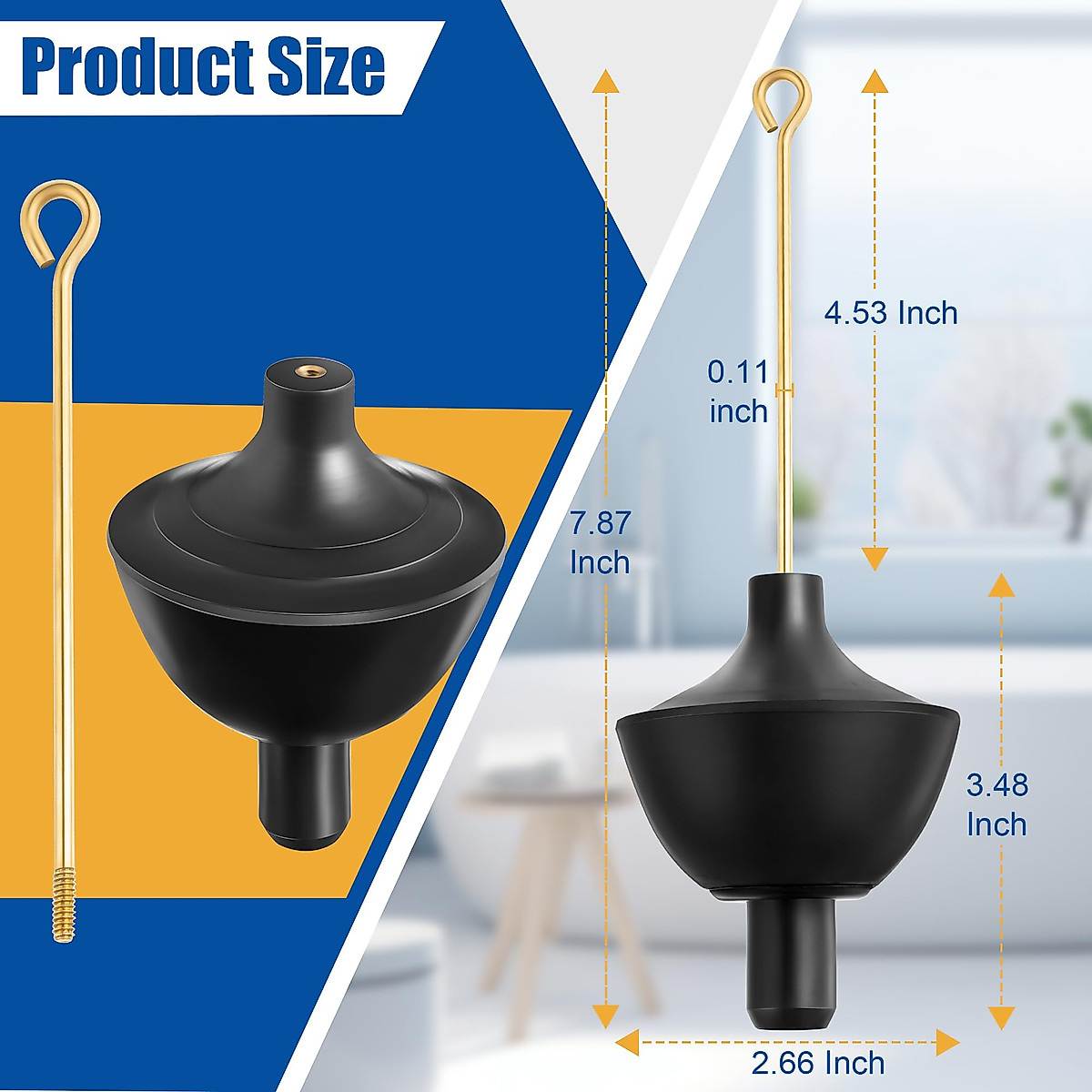 Enhon 2 Pack Toilet Tank Ball and Toilet Float Rod, Rubber Toilet Float Ball with Guide Tip, Universal Fit Tank Ball with Brass Rod, Toilet Tank Float Ball and Rod for Common Leak or Toilet Problem