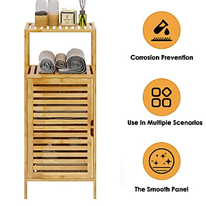 SogesHome Bamboo Bathroom Storage Cabinet, Freestanding Floor Cabinet with 2-Tier Shelf for Kitchen, Midi Cabinets with 1-Door for Living Room, Bathroom