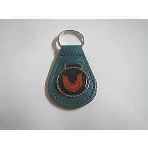 FIREBIRD OR TRANS-AM ORANGE BIRD LOGO LEATHER KEYCHAIN - TEAL