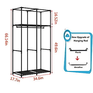 SORCEDAS Portable Wardrobe Closet Storage Organizer Metal Hanging Rack Non-Woven Fabric 34 Inch Black