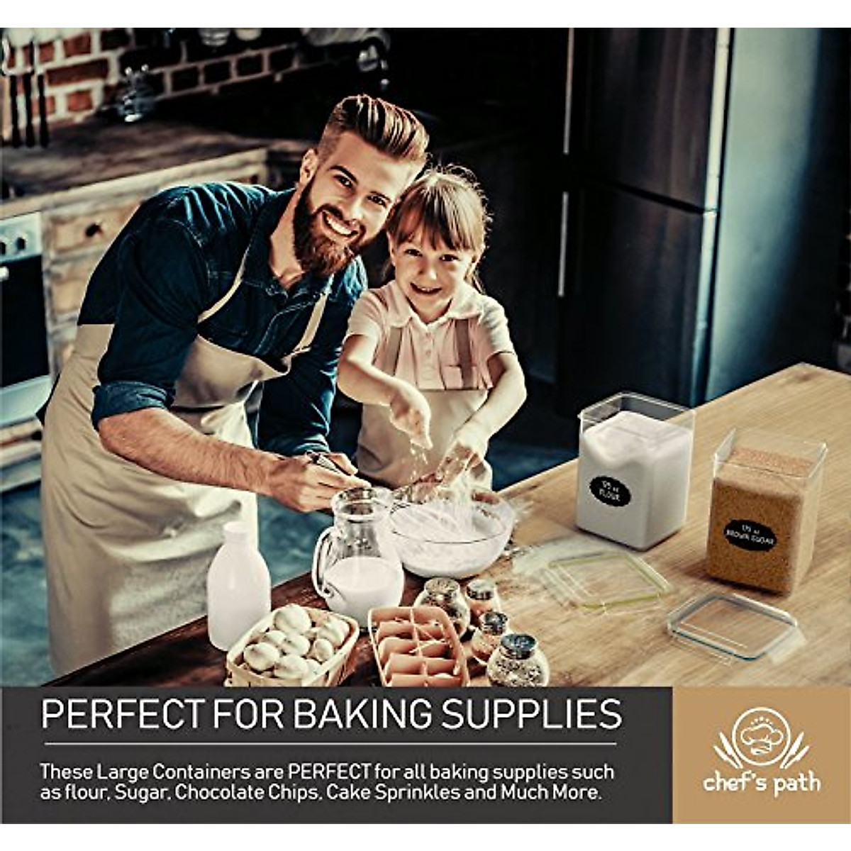 Chef's Path Extra Large Plastic Food Storage Containers with Lids for Flour & Sugar (4 PC, 175 Oz) - Airtight Kitchen & Pantry Organization for Bulk Food Storage, BPA-Free Kitchen Canisters