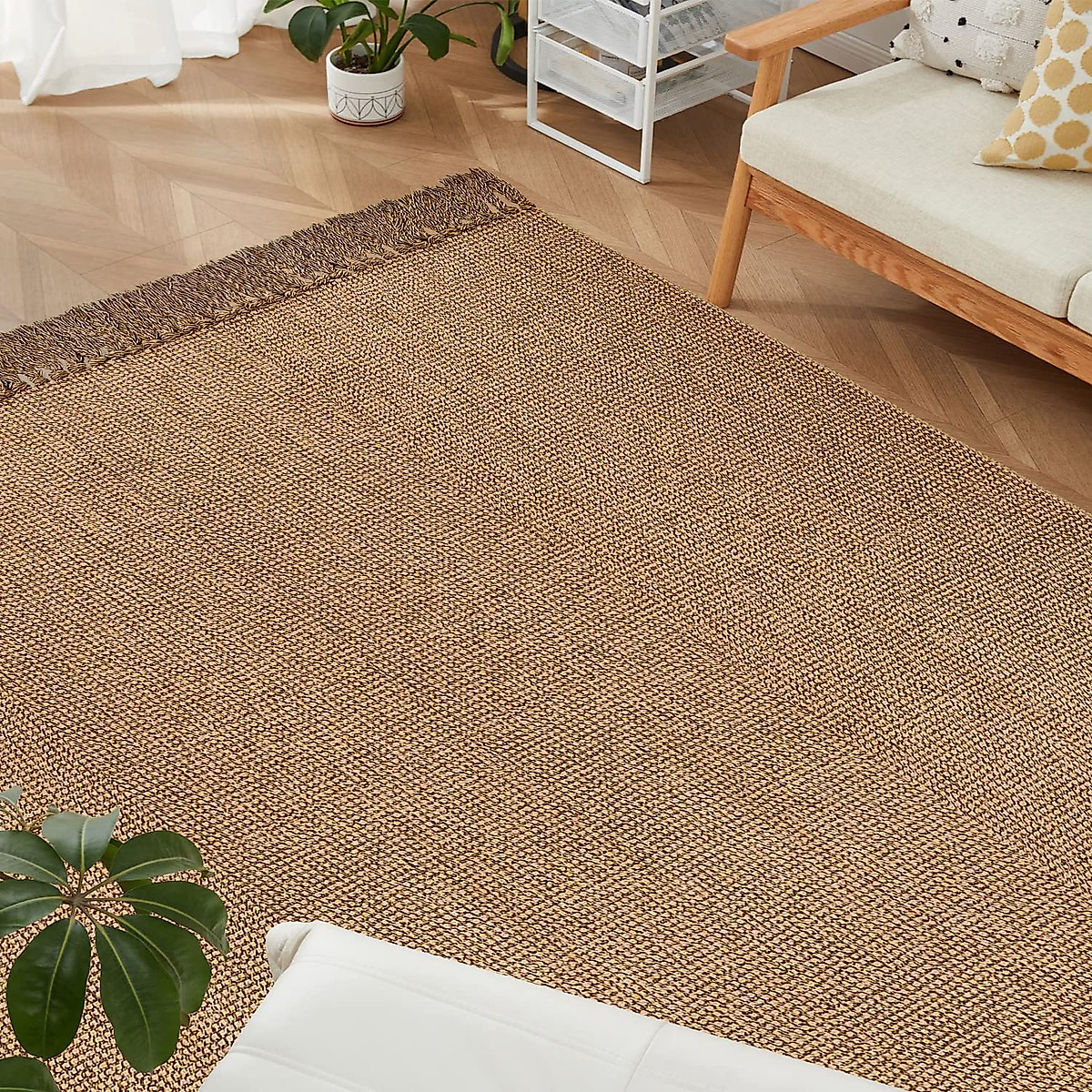 Washable Cotton Rug 5x8 Braided Runner Rug with Tassels Rug Hand Woven Rug Farmhouse Area Rug for Patio Farmhouse Living Room Dining Room Kitchen Entryway Carpet