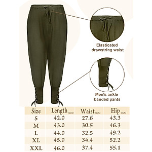 Jiuguva 4 Pcs Halloween Men's Renaissance Costume Set Medieval Pirate Shirt Ankle Banded Pants Viking Belt Accessories (Stylish Color,Small)